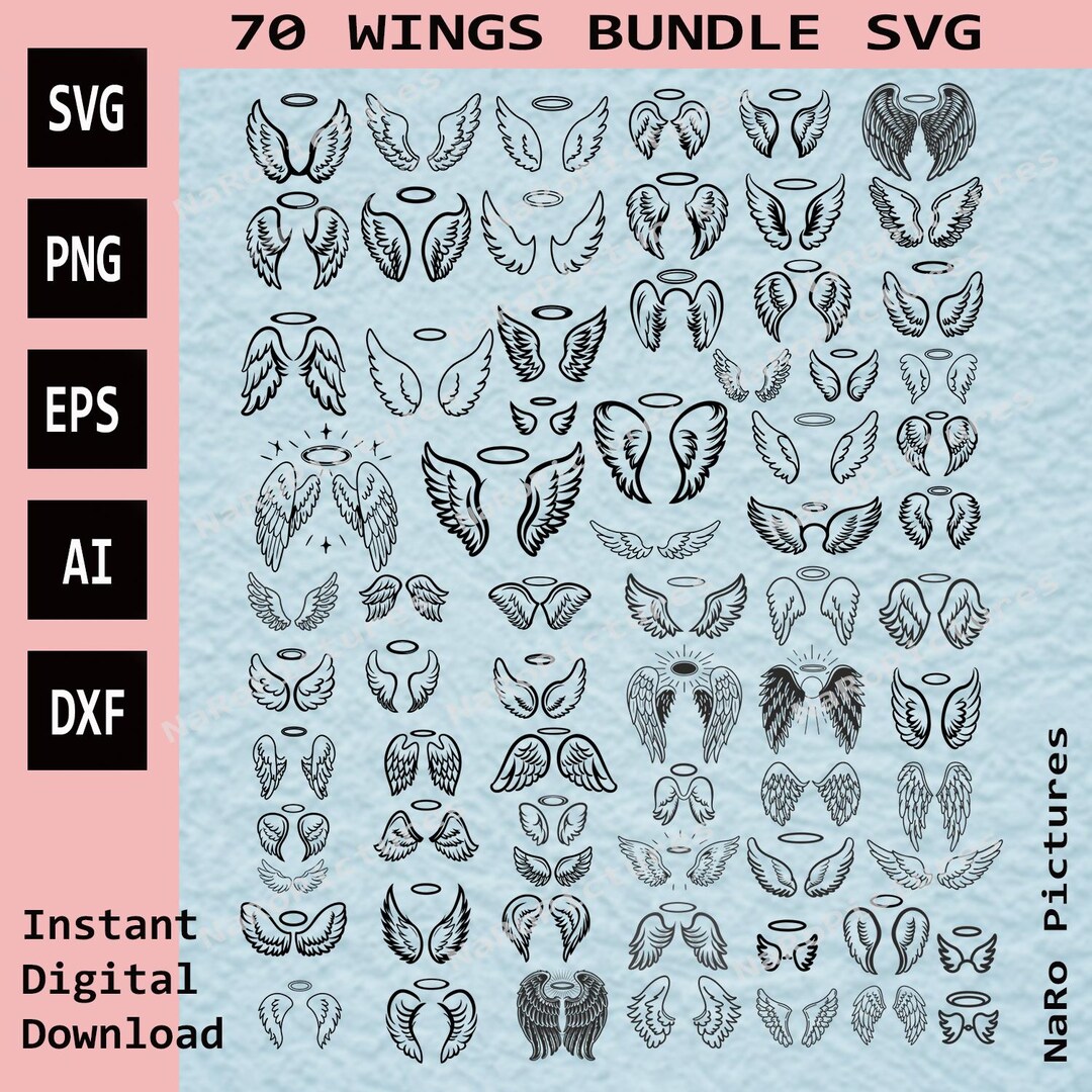 Wings Bundle SVG, Angel Wings SVG, Pilot Wings SVG, Bird Wings Svg Clip ...