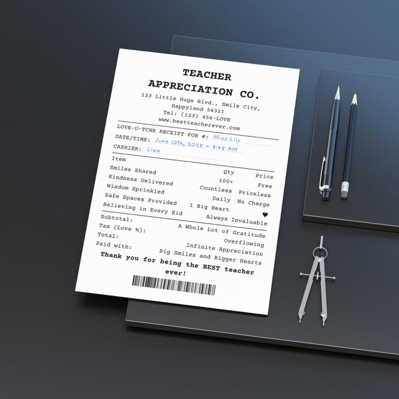 Funny Teacher Receipt – Printable Teacher Appreciation Gift | Editable ...