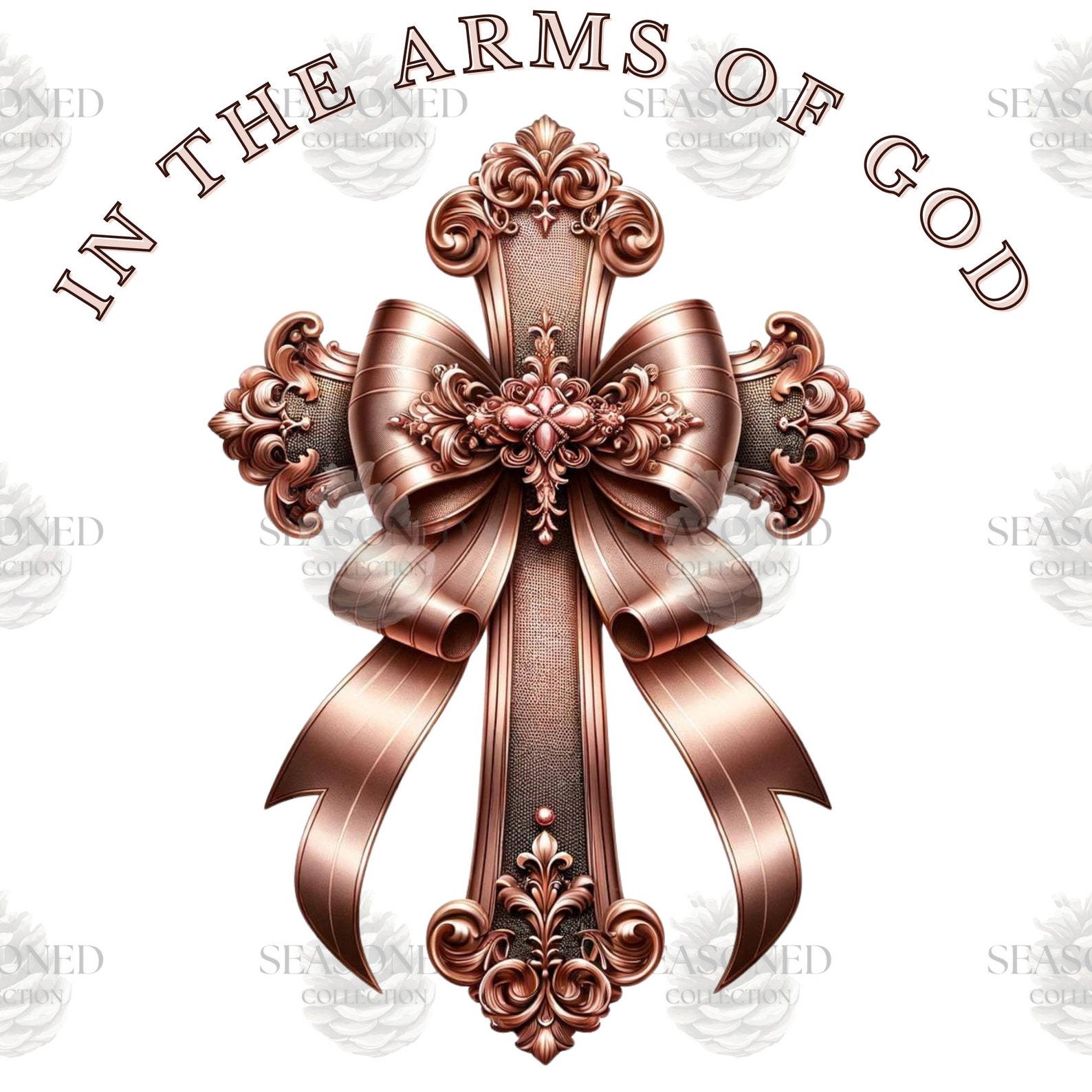 Elegant Cross With Bow PNG, in the Arms of God Christian Digital Art ...