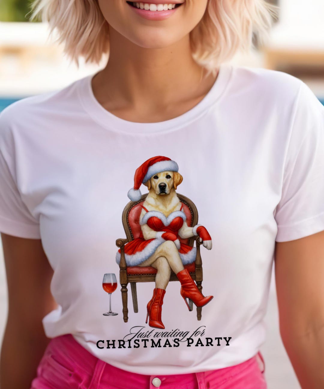 Funny Christmas Party Labrador PNG, Dog in Santa Dress With Wine ...