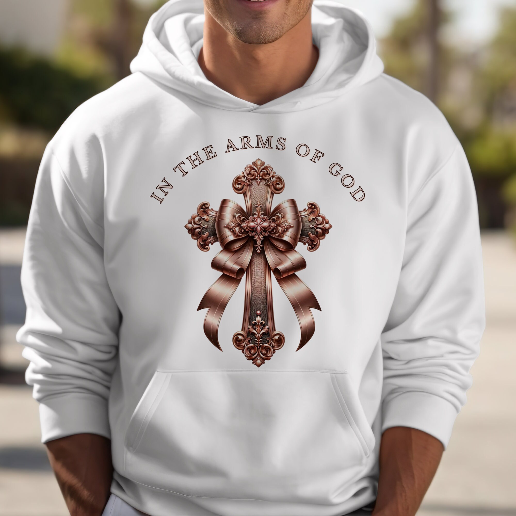 Elegant Cross With Bow PNG, in the Arms of God Christian Digital Art ...