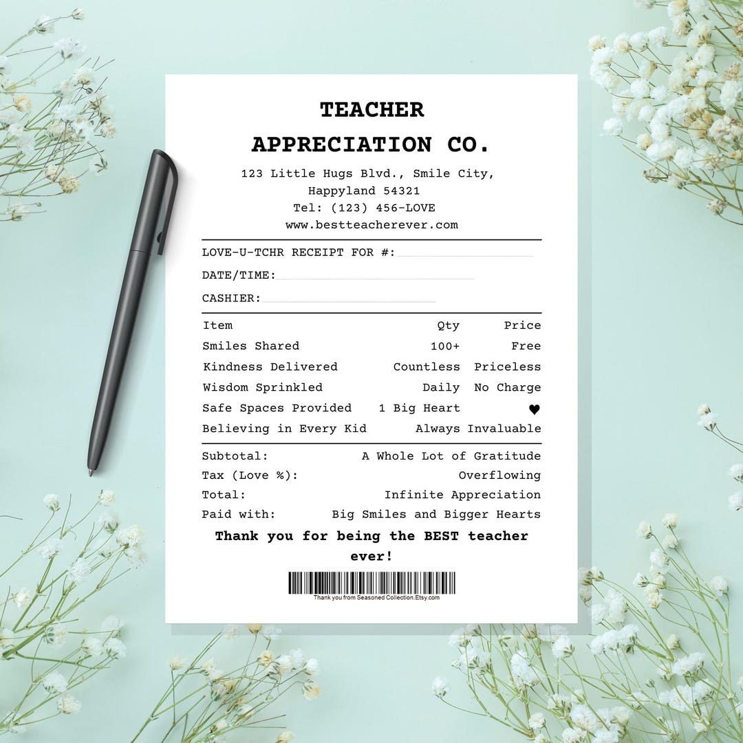 Funny Teacher Receipt – Printable Teacher Appreciation Gift | Editable ...