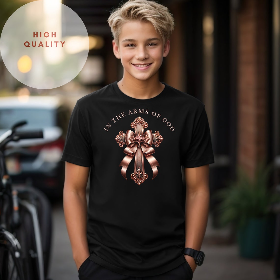 Elegant Cross With Bow PNG, in the Arms of God Christian Digital Art ...
