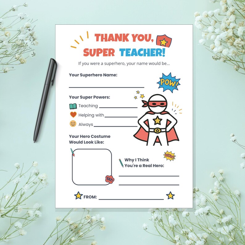 Thank You, Super Teacher! – Printable Letter for Kids (color & Coloring ...