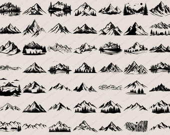 Mountains Svg Bundle, Mountain Hand Drawn Svg, Forest Tree Svg ...