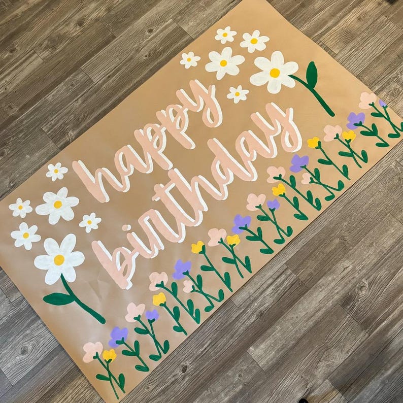 Painted Brown Paper Banner, Custom Hand Painted Sign, Kraft Paper Party ...