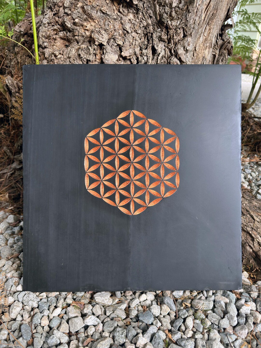 Flower of Life - Sacred Geometry Carving in Slate With Copper Leaf - Etsy
