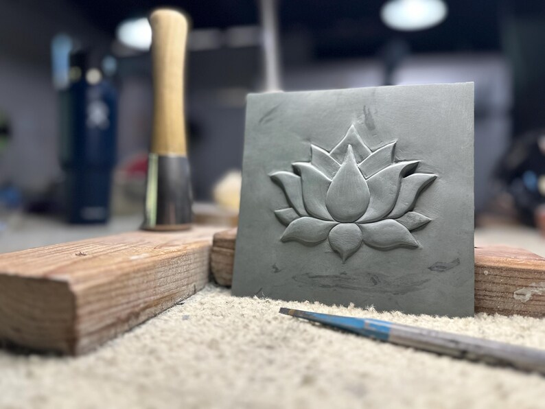 Lotus Flower Tile, Hand-carved in Green Slate - Etsy