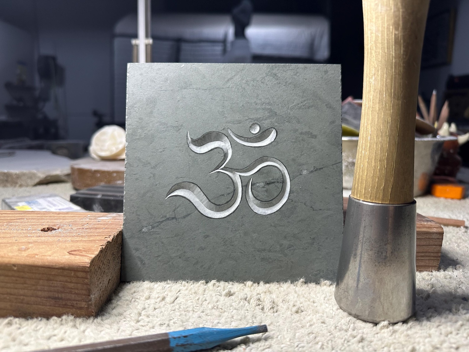Om Symbol Tile, Hand Carved in Slate With Gold Leaf - Etsy