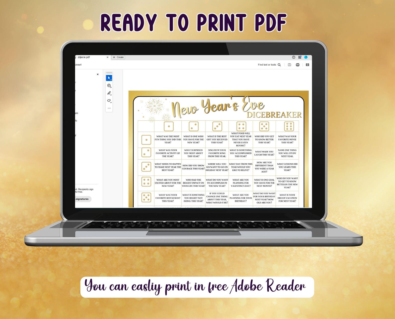 New Year's Eve Dicebreaker Game: Printable Party Icebreaker (digital ...