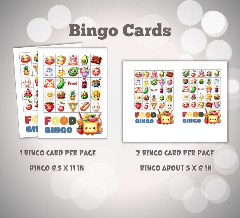 Kawaii Food Bingo Game: 50 Unique Cards (digital Download) - Etsy
