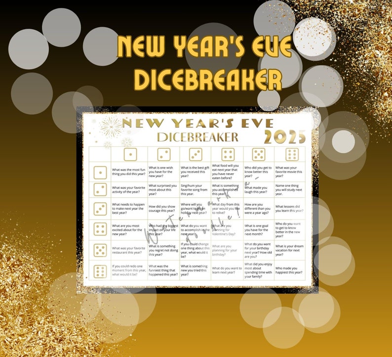 New Year's Eve Dicebreaker Game: Printable Party Icebreaker (digital ...