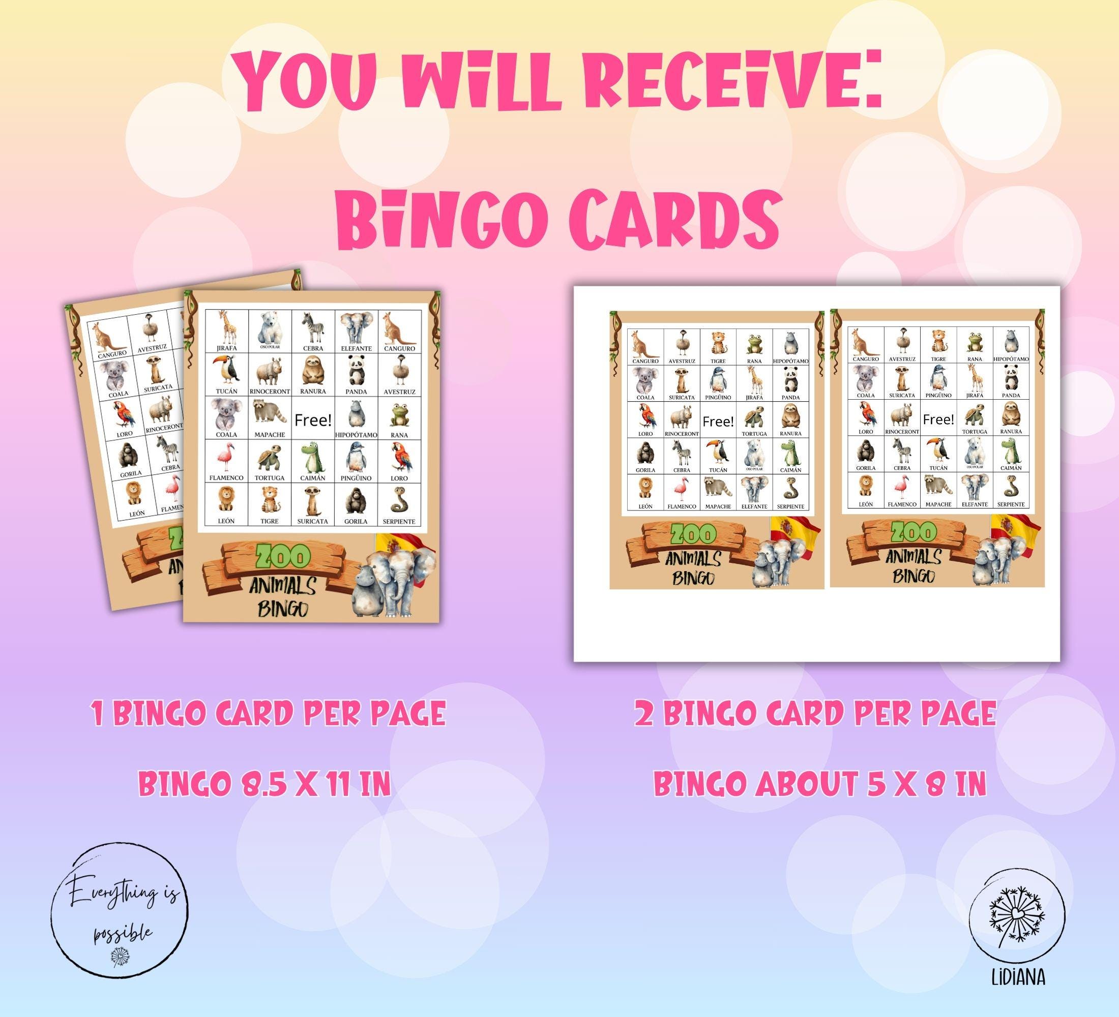 Printable Zoo Animals Bingo in Spanish, Game for Learning Spanish ...