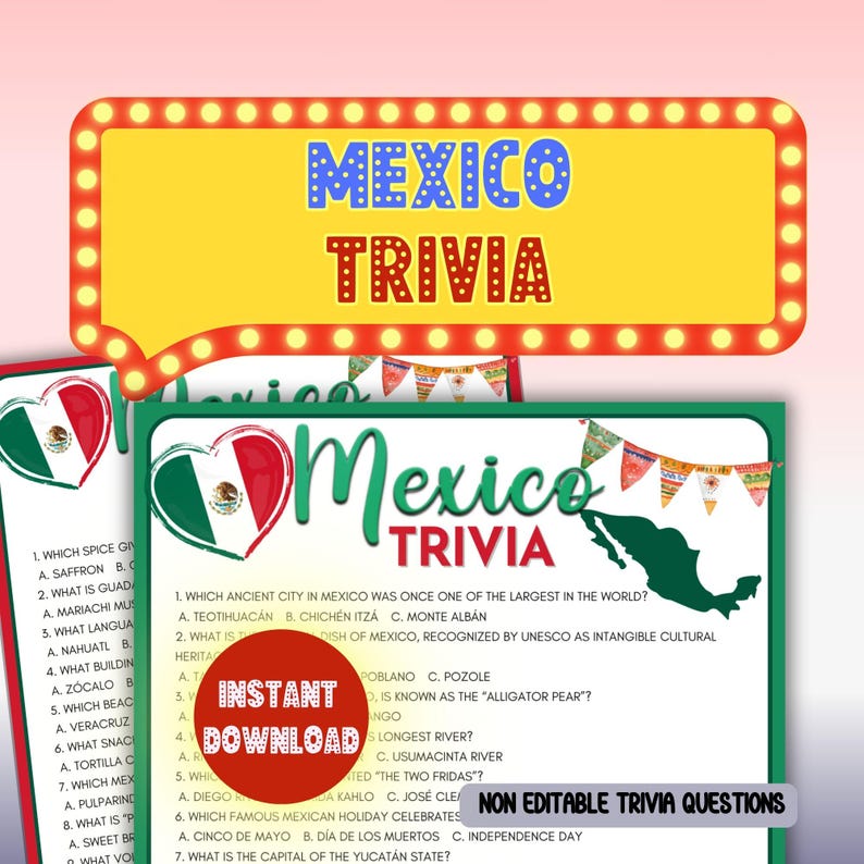 Mexico Trivia Game: Fiesta Party Activity for Cinco De Mayo (printable ...