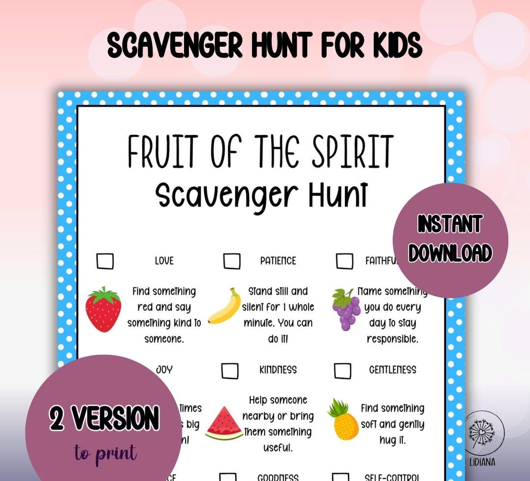 Fruit of the Spirit Scavenger Hunt: Bible Verse Activity for Kids ...