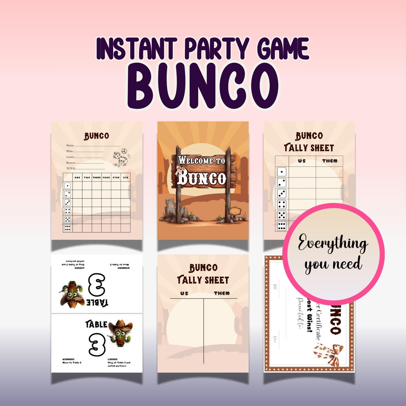Cowgirl Bunco Game Kit: Western Scorecards, Tally Sheets (digital ...