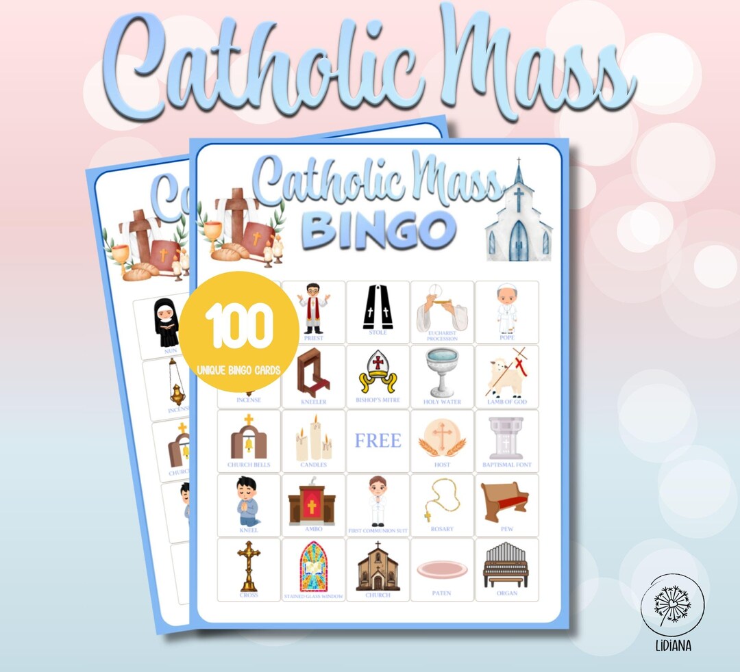 Catholic Mass Bingo for First Communion Party, Faith Formation Game for ...