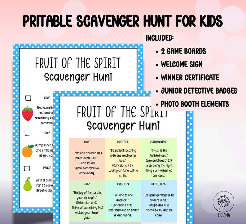 Fruit of the Spirit Scavenger Hunt: Bible Verse Activity for Kids ...