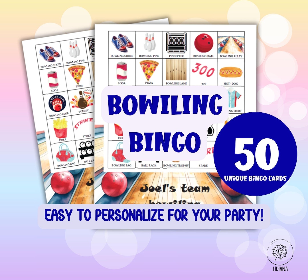 Bowling Bingo With Personalize Text, 50 Bowling Team Bingo Cards ...