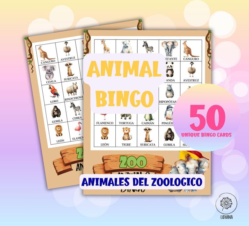 Printable Zoo Animals Bingo in Spanish, Game for Learning Spanish ...