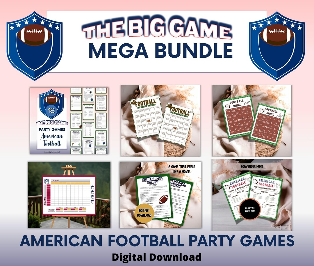 Football Party Games Bundle – Super Bowl Bingo, Scavenger Hunt ...