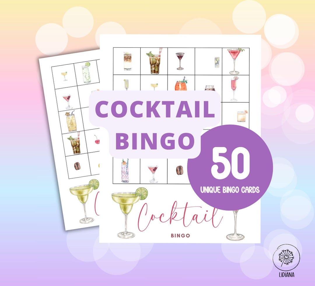 Bachelorette Party Bingo Game: 50 Unique Cocktail Cards (digital ...
