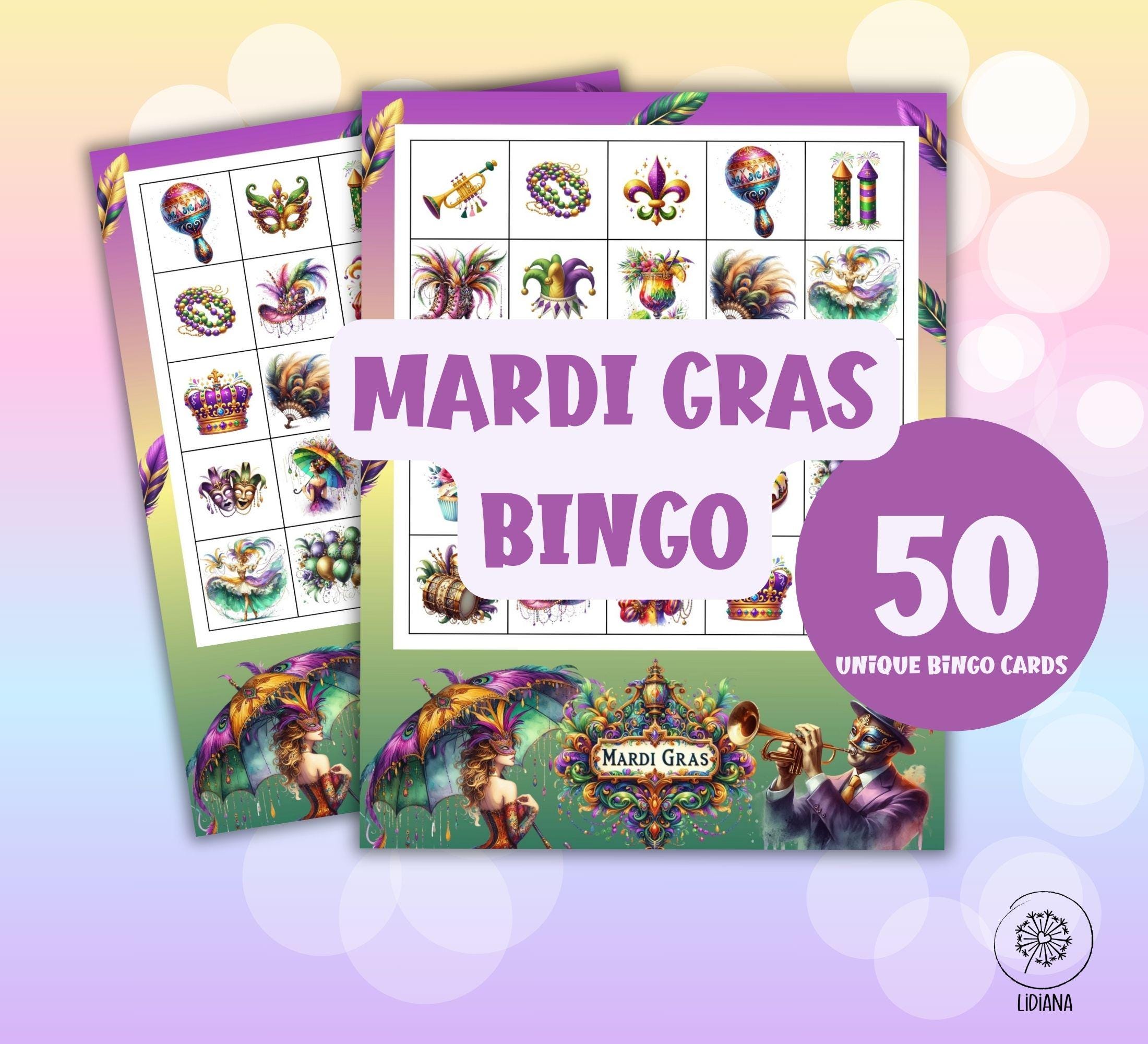 Mardi Gras Bingo Game: 50 Carnival Cards (digital Download) - Etsy