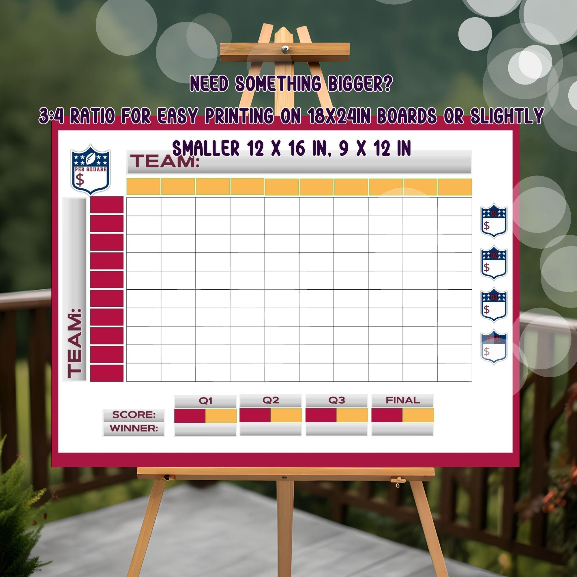 Super Big Game Football Squares for Super Bowl Funs! Printable Football ...