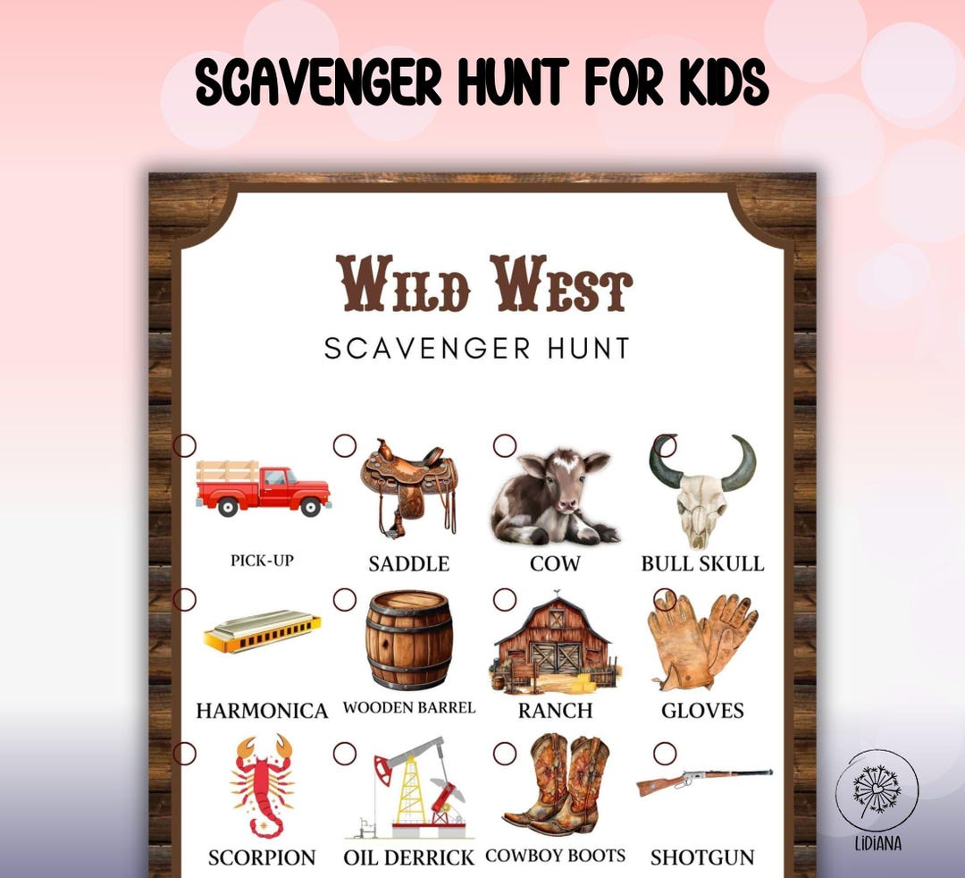 Wild West Scavenger Hunt for Kids Western Party, Printable Toddler ...