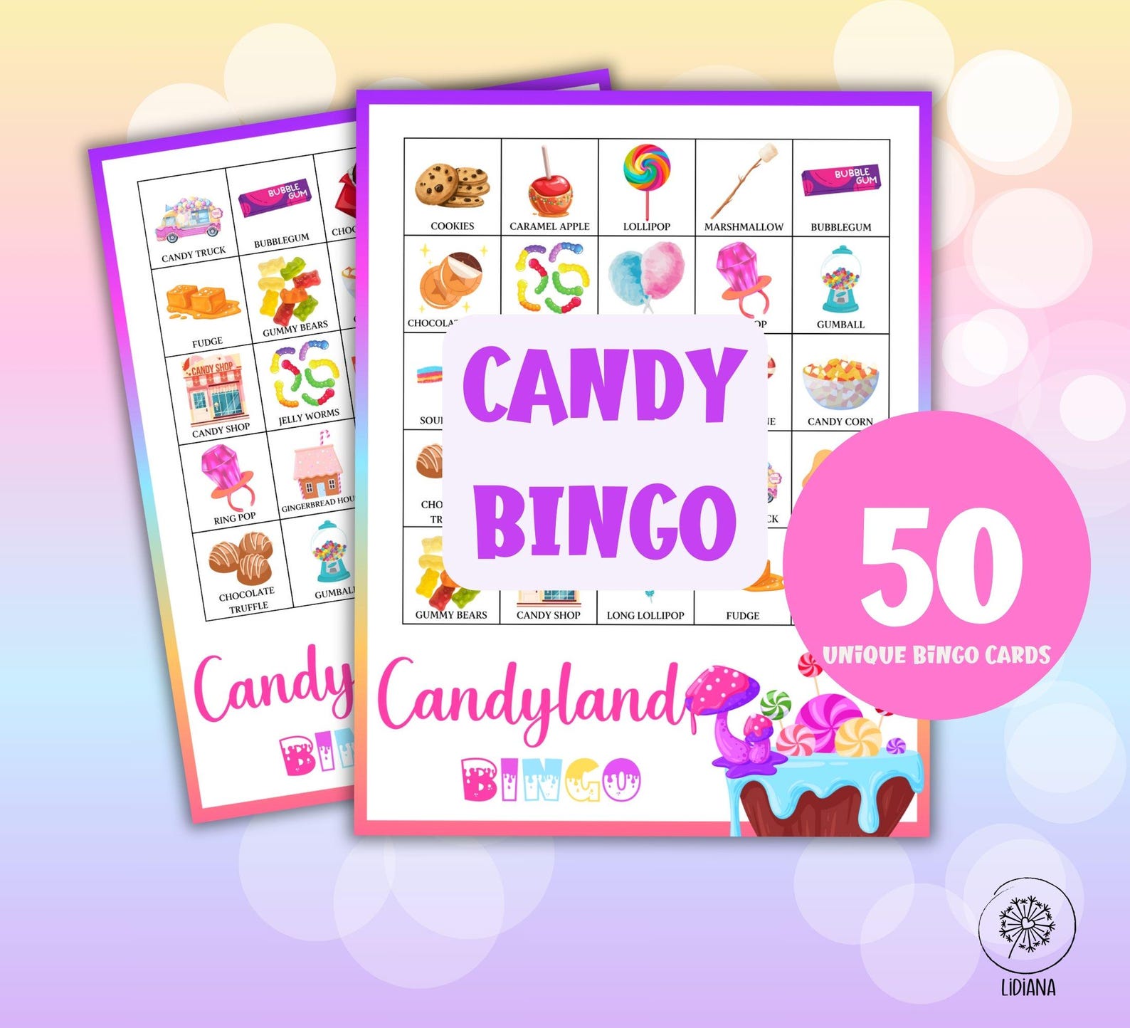Candyland Bingo, 50 Sweets & Treats Bingo Cards, Sleepover Game, Baking ...