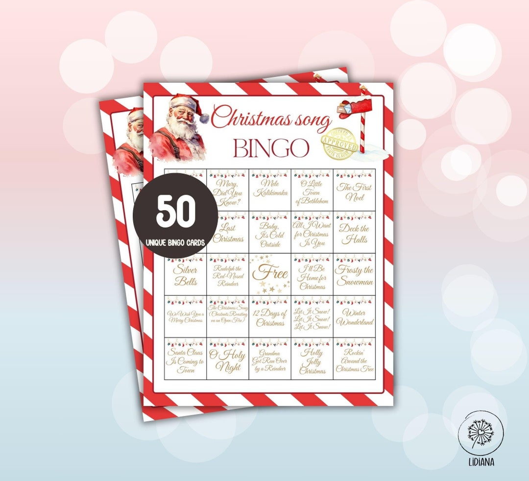 Christmas Song Bingo Game With Playlist off Songs! 50 Bingo Cards for ...