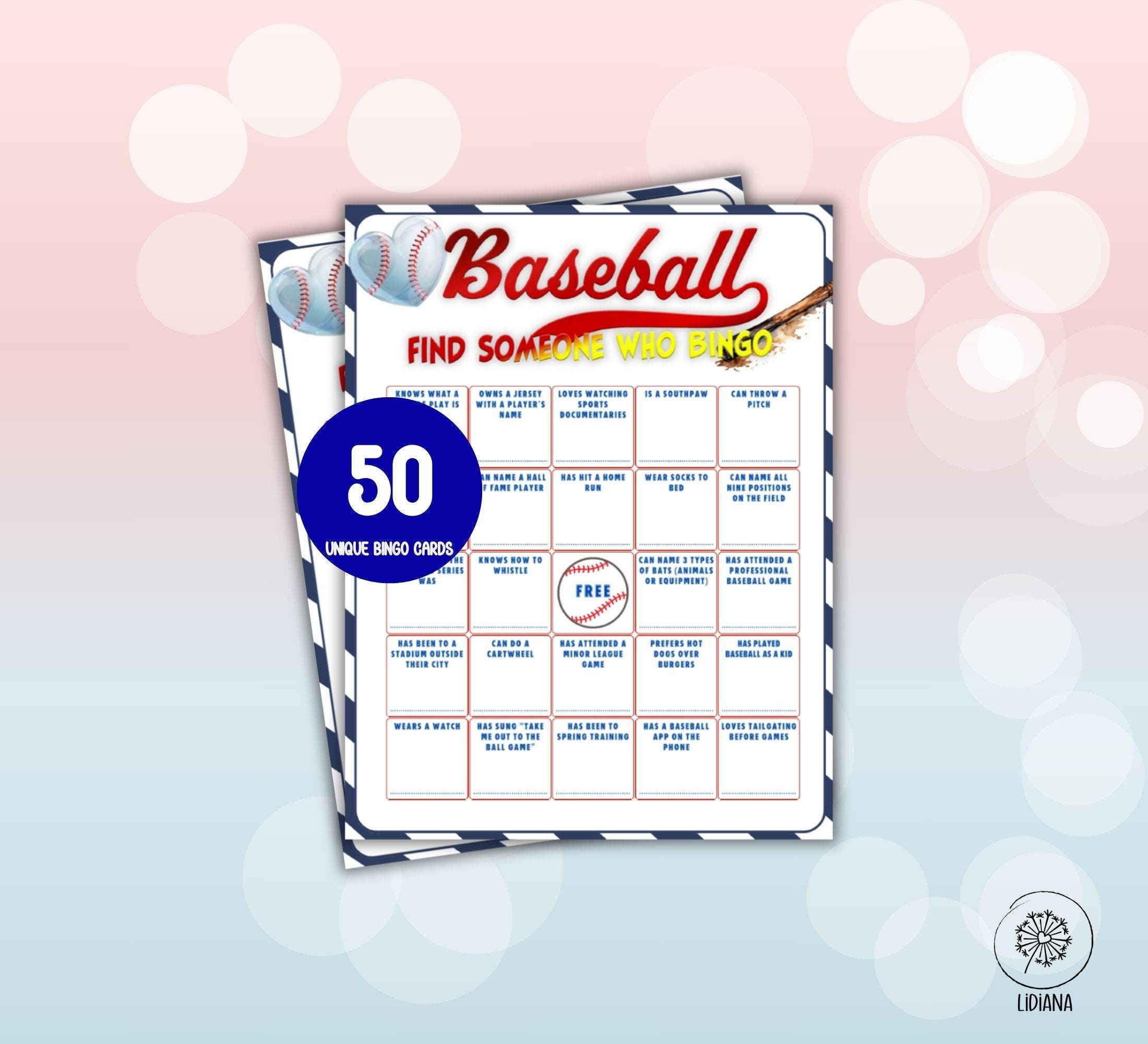 Baseball Find Someone Who Bingo Cards for Baseball Team Party, MLB ...