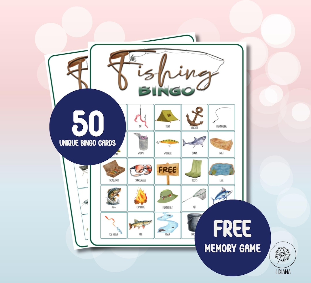 Fishing Bingo Game: 50 Unique Cards for Outdoor Party (digital Download ...
