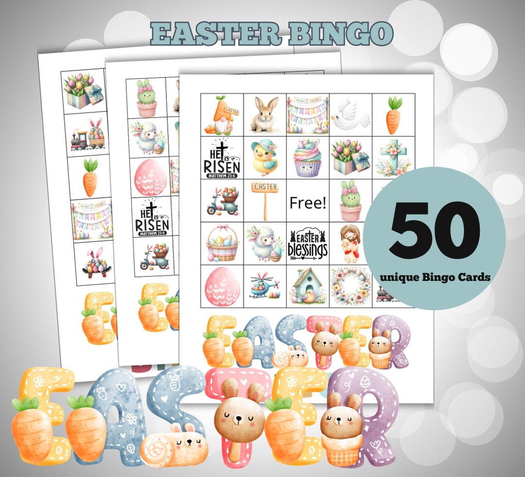 Easter Bingo,50 Printable Bunny Bingo Cards, Printable Game, Easter ...