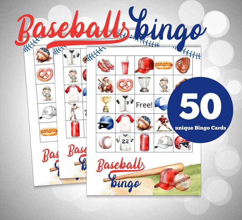 Baseball Bingo, 50 Unique Printable Baseball Bingo Cards, Kid's ...