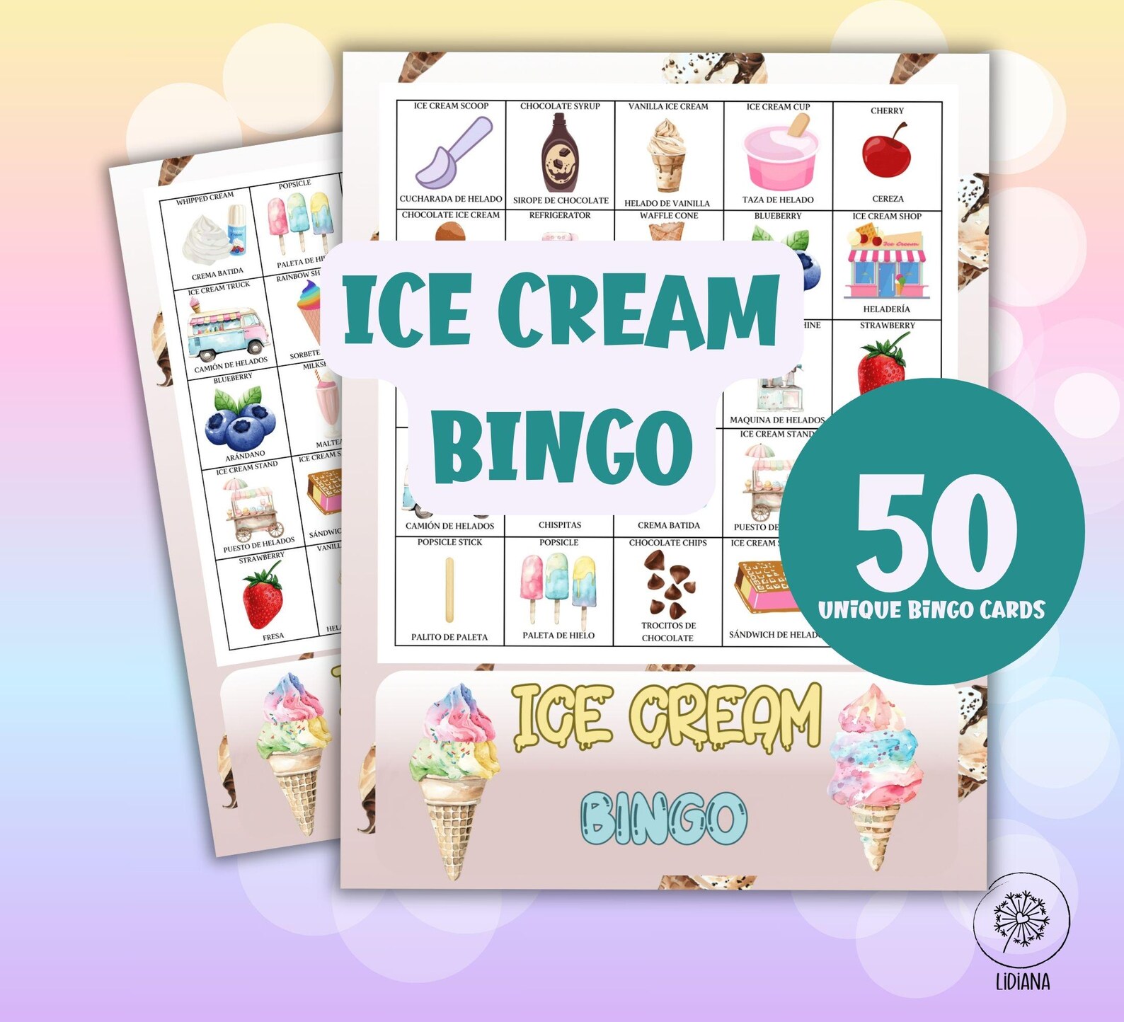 Ice Cream Bingo Game: 50 Unique Cards (digital Download) - Etsy