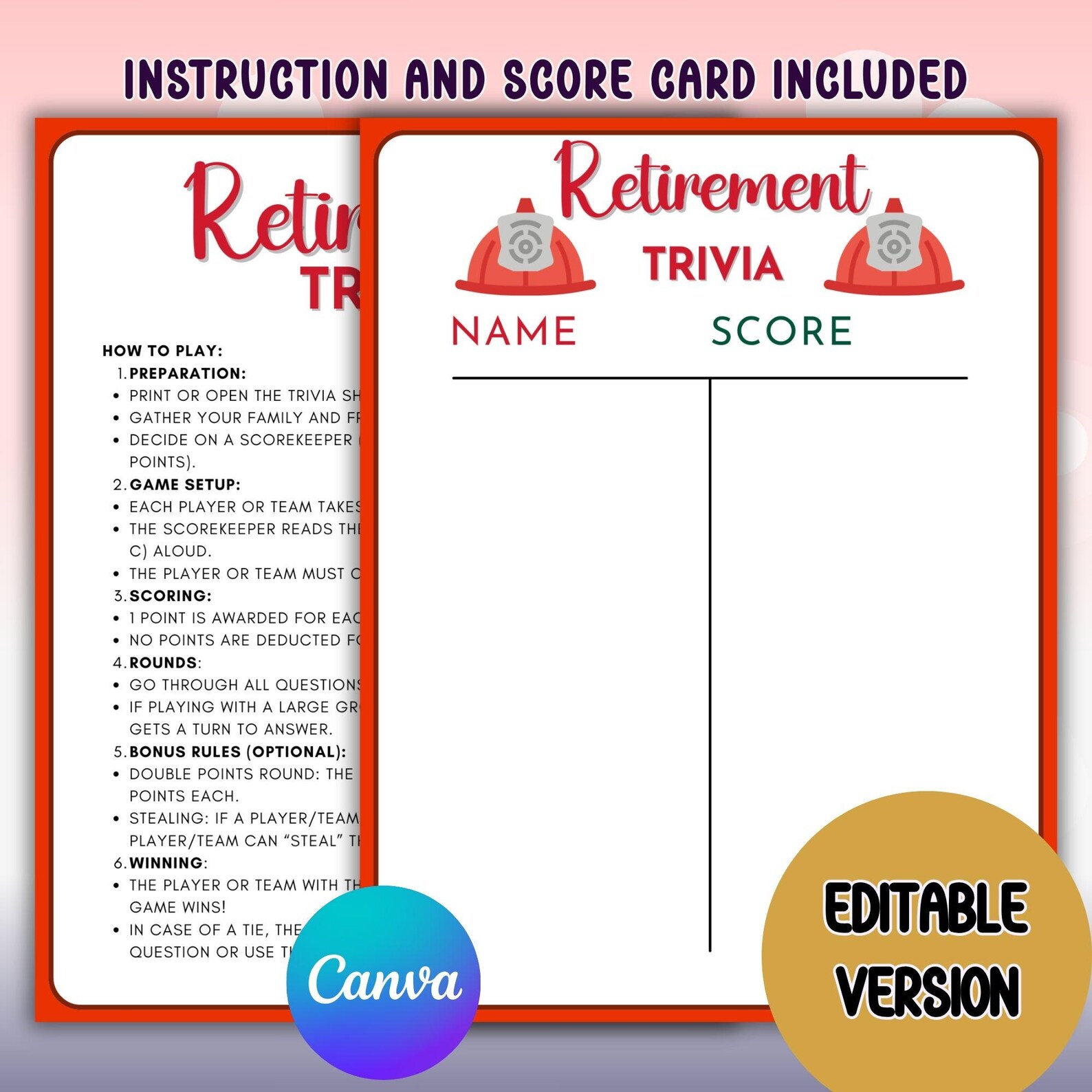 Editable Firefighter Career Quiz | Fire Department Party Game ...