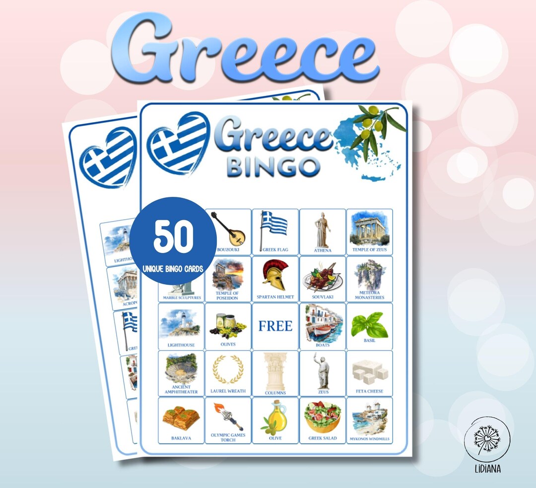 Greece Bingo Game: Fun Travel Activity for Adults & Kids (digital ...