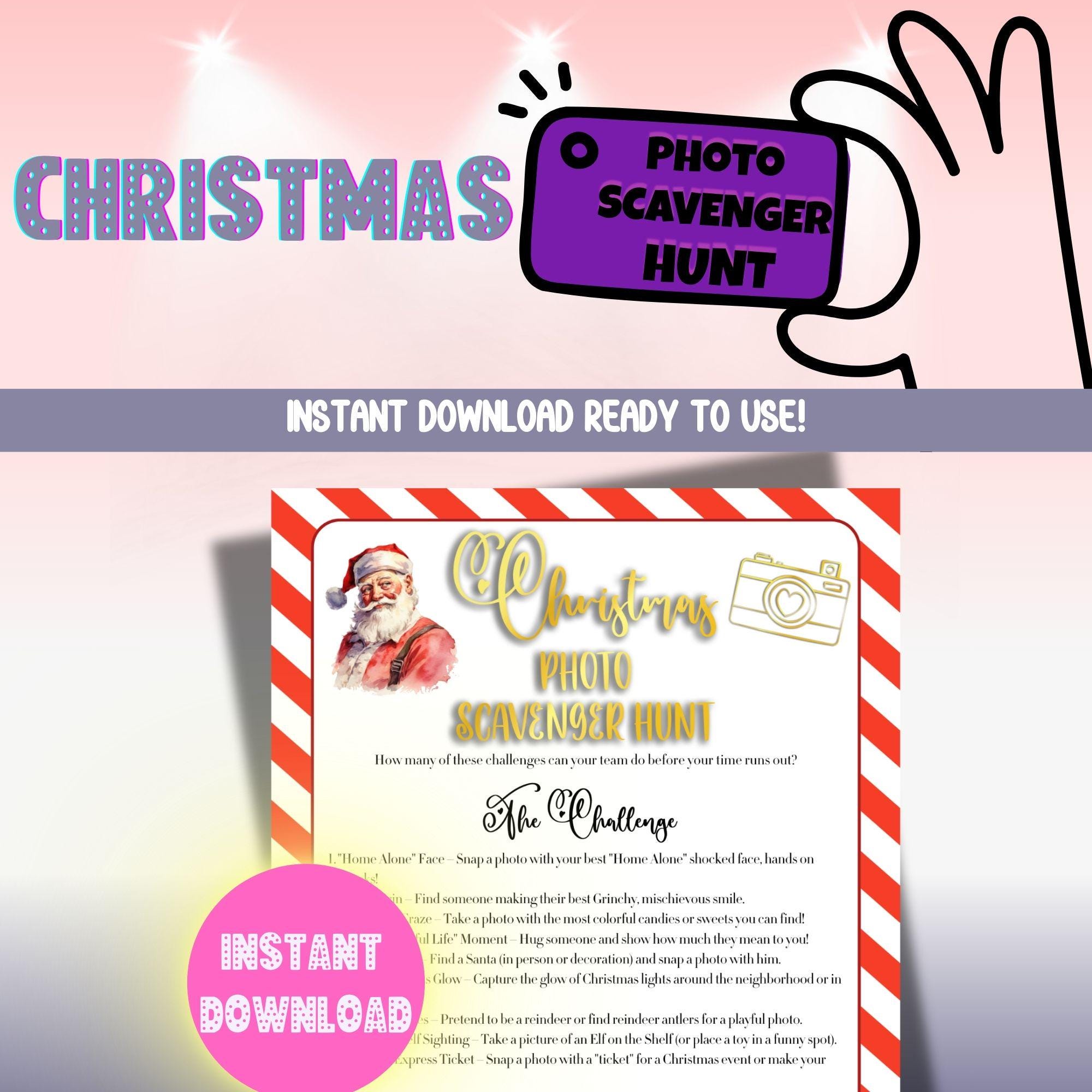 Christmas Photo Scavenger Hunt for Kids, Christmas Selfie Scavenger ...