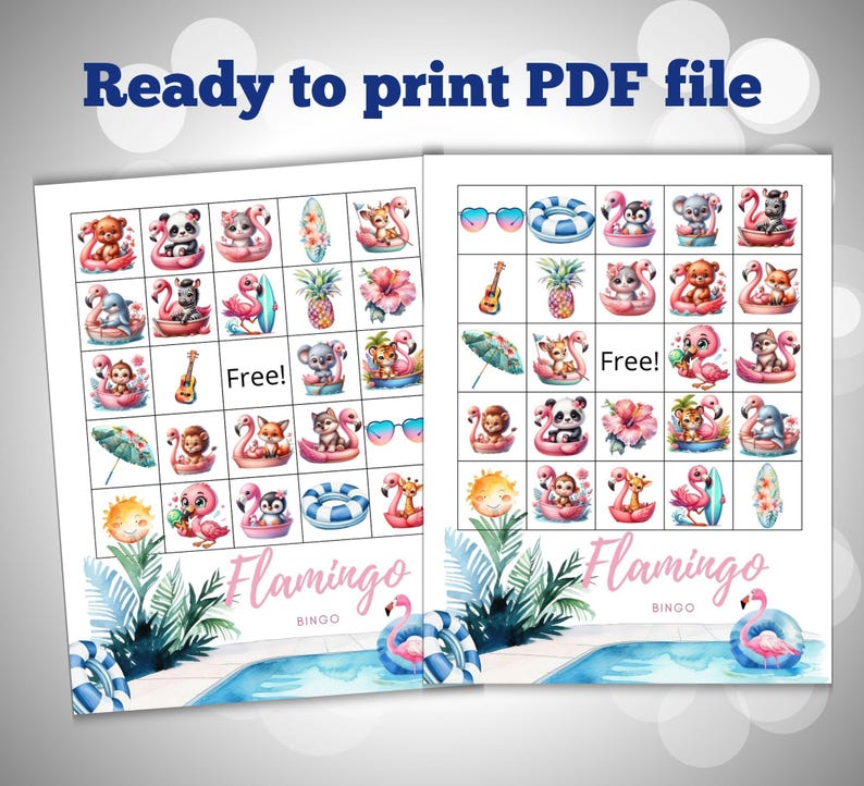 Printable Flamingo Bingo Game: Luau Pool Party Activity (digital ...