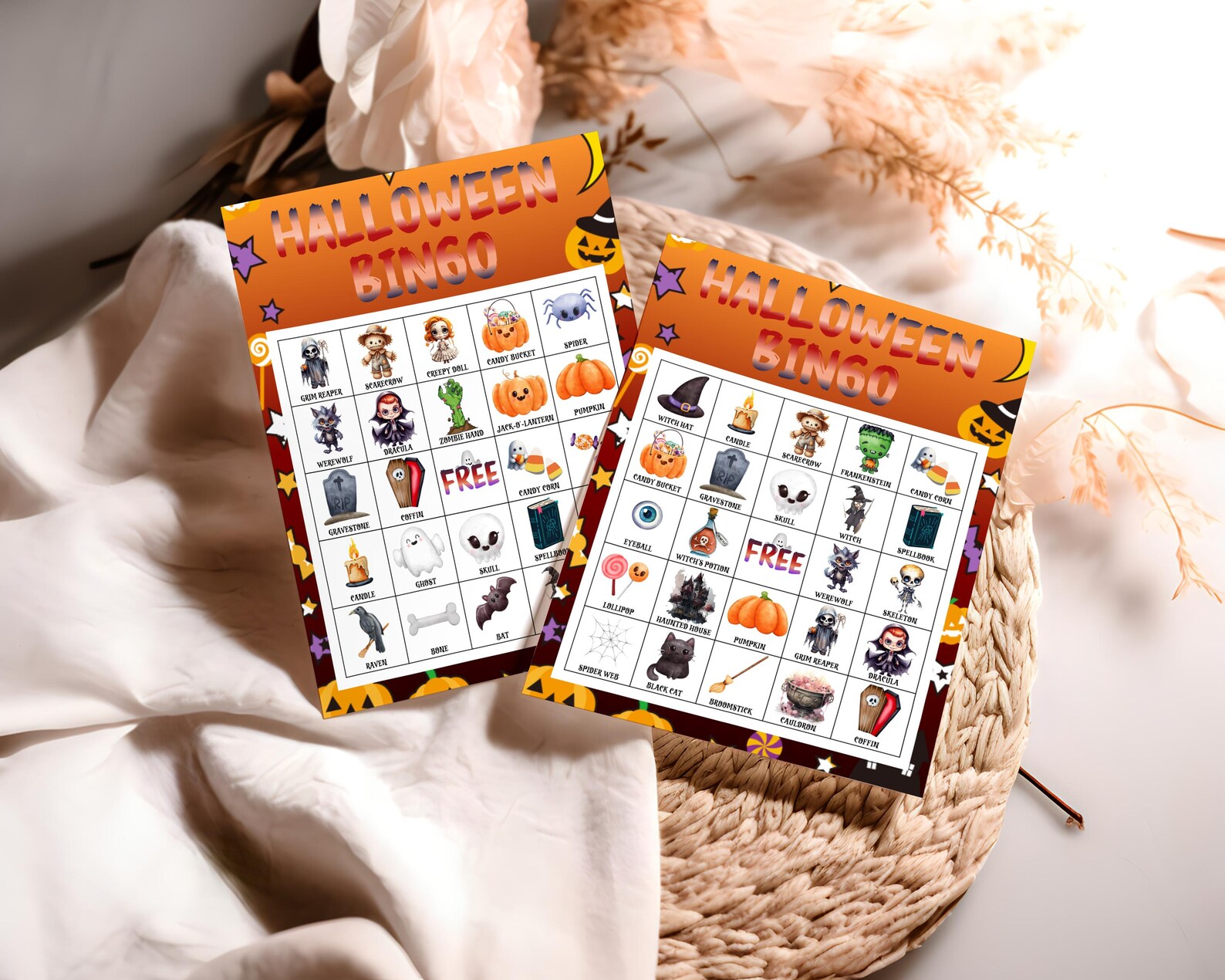 Halloween Bingo Game - 50 Spooky Bingo Cards for Scary Movie Game Night ...
