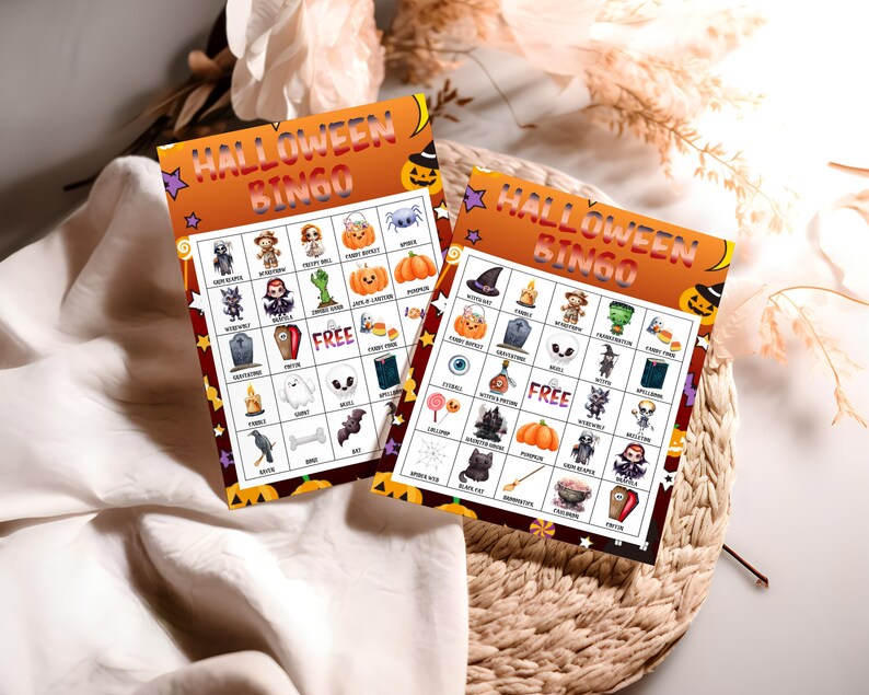 Halloween Bingo Game - 50 Spooky Bingo Cards for Scary Movie Game Night ...