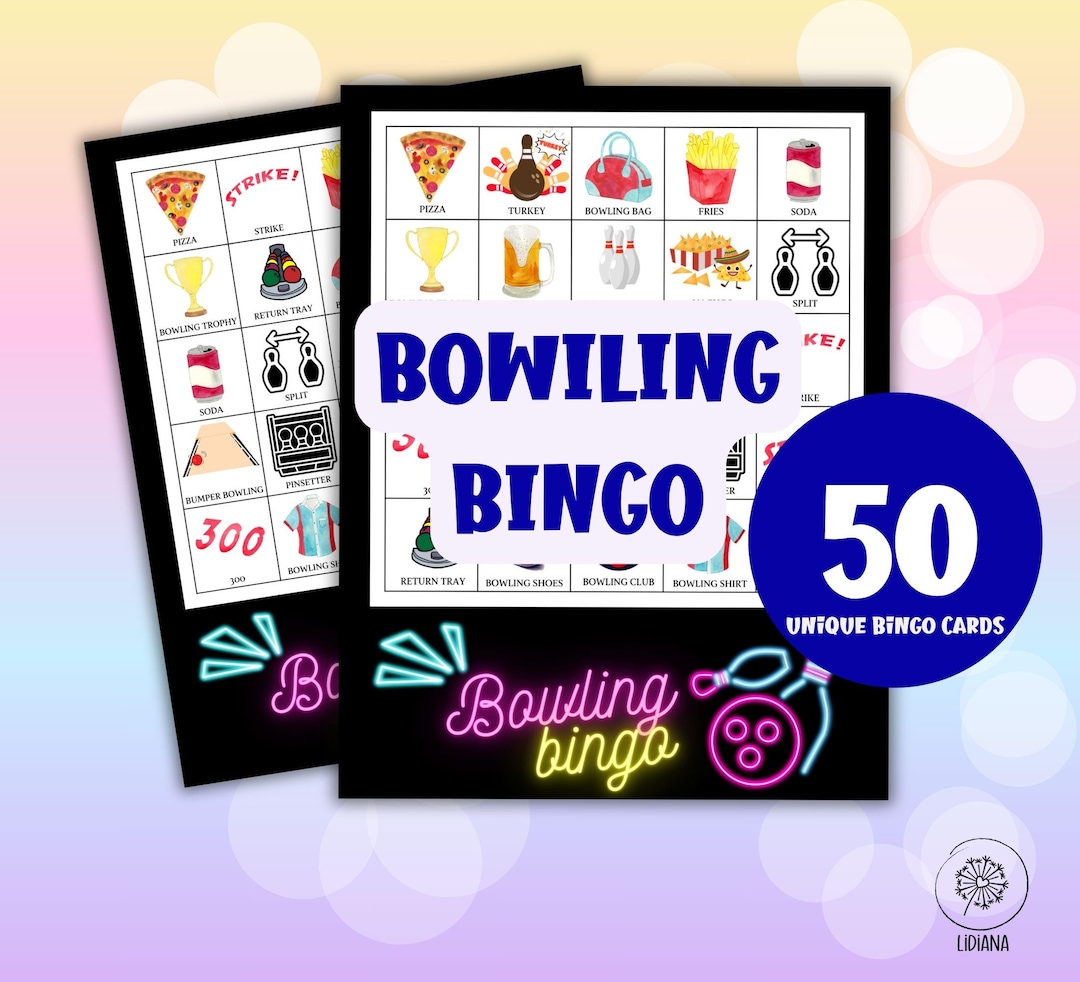 Neon Bowling Bingo, 50 Bowling Team Bingo Cards, Strike up Some Fun ...