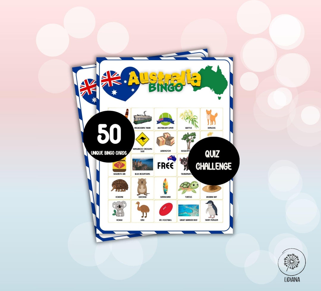 Australia Travel Bingo for Australian Trip Vacation, Aussie Theme ...
