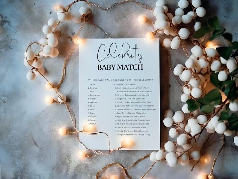 Celebrity Baby Name Game: Printable Baby Shower Activity (US Letter ...