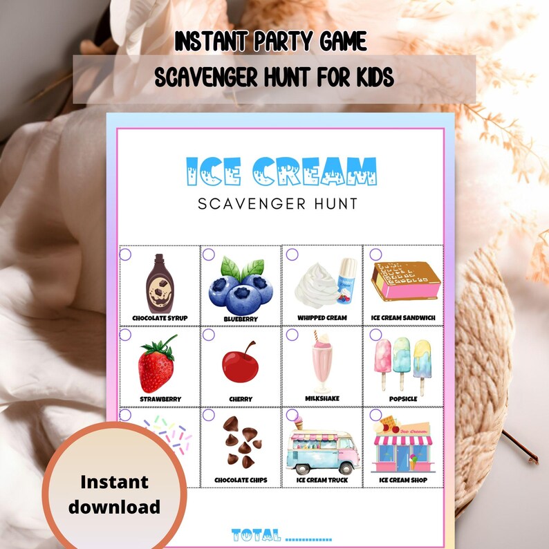 Ice Cream Scavenger Hunt for Kids, Printable Toddler Summer Party Game ...