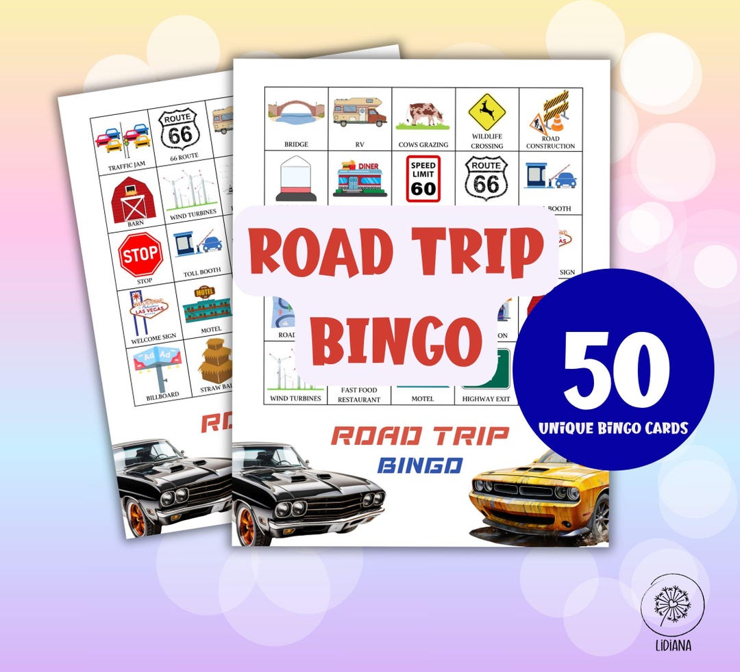 Road Trip Bingo, 50 Car Bingo Cards, Travel Game, Holiday Bingo Boards ...