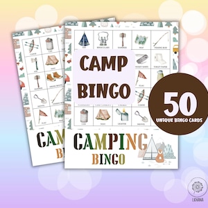 Camping Bingo, 50 Glamping Bingo Cards Printable Game, Summer Bingo ...
