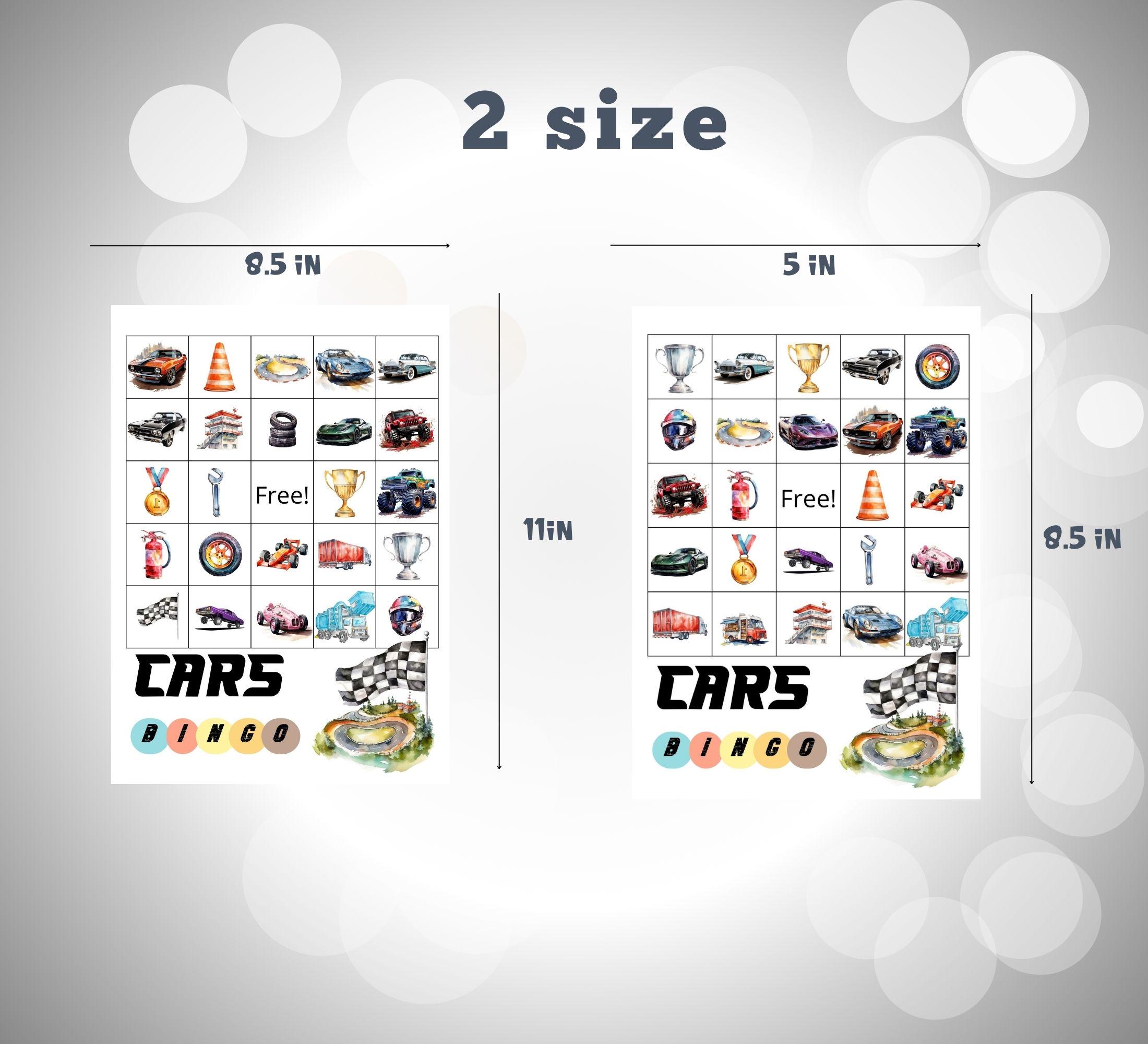 Cars Bingo for Boy Birthday Party , Construction Bingo for Kids, Racing ...