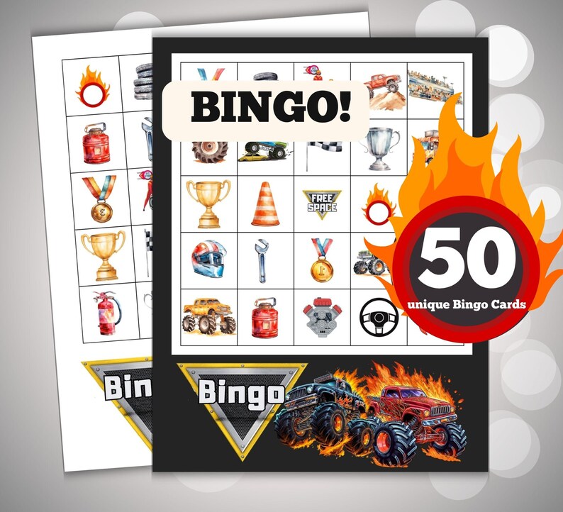 Printable Truck Birthday Party Bingo Game for Boy Birthday Party ...